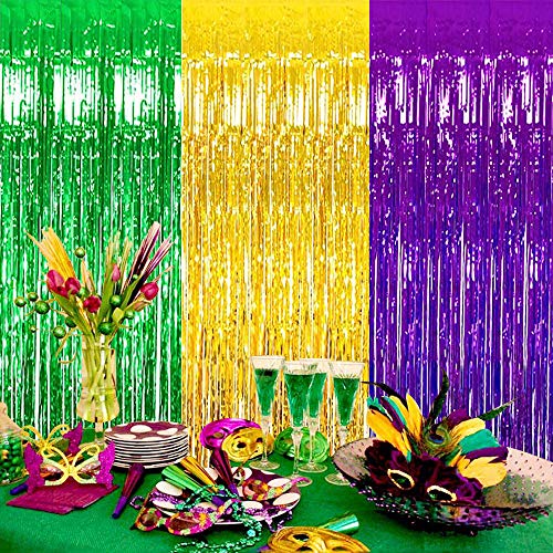 Mardi Gras Decorations Fat Tuesday Decorations Mardi Gras Party Decorations Mardi Gras Decor Mardi Gras Party Backdrop Purple Green Gold Foil Fringe Curtains Mardi Gras Party Supplies by HappyField