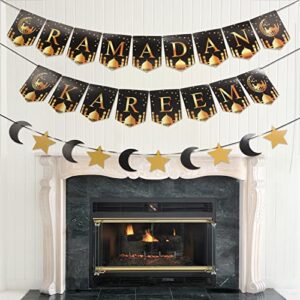 ramadan kareem banner, ramadan banner with star and moon, ramadan kareem decoration for wall and mantle – pre-strung