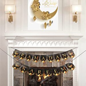 Ramadan Kareem Banner, Ramadan Banner with Star and Moon, Ramadan Kareem Decoration for Wall and Mantle - Pre-strung