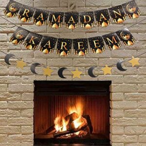 Ramadan Kareem Banner, Ramadan Banner with Star and Moon, Ramadan Kareem Decoration for Wall and Mantle - Pre-strung