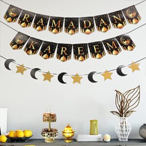 Ramadan Kareem Banner, Ramadan Banner with Star and Moon, Ramadan Kareem Decoration for Wall and Mantle - Pre-strung