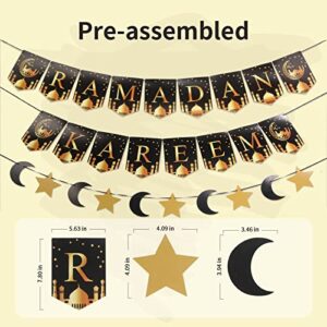 Ramadan Kareem Banner, Ramadan Banner with Star and Moon, Ramadan Kareem Decoration for Wall and Mantle - Pre-strung