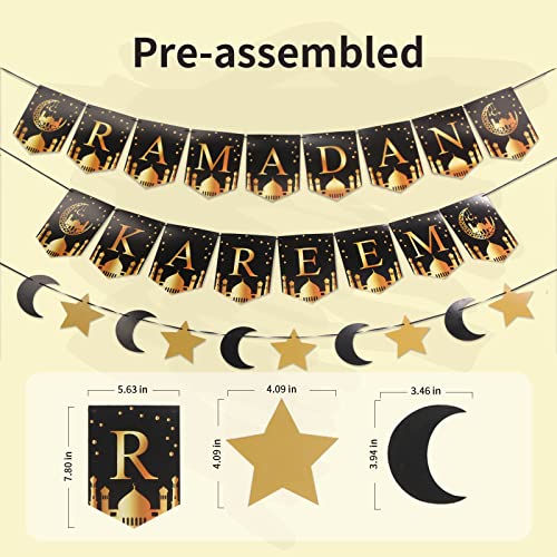 Ramadan Kareem Banner, Ramadan Banner with Star and Moon, Ramadan Kareem Decoration for Wall and Mantle - Pre-strung