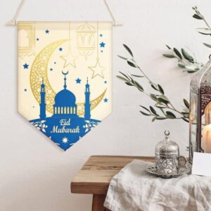 4 Pcs Ramadan Kareem Hanging Door Sign, Eid Mubarak Decorative Ramadan Canvas Sign Party Decorations Welcome Banner for Ramadan Kareem Eid Mubarak Home Door Decor Party Supplies, 14.96 x 11.02 Inch