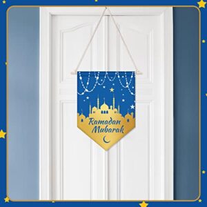 4 Pcs Ramadan Kareem Hanging Door Sign, Eid Mubarak Decorative Ramadan Canvas Sign Party Decorations Welcome Banner for Ramadan Kareem Eid Mubarak Home Door Decor Party Supplies, 14.96 x 11.02 Inch