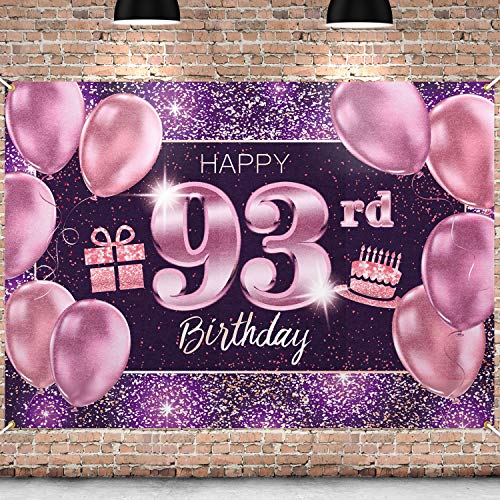 PAKBOOM Happy 93rd Birthday Banner Backdrop - 93 Birthday Party Decorations Supplies for Women - Pink Purple Gold 4 x 6ft