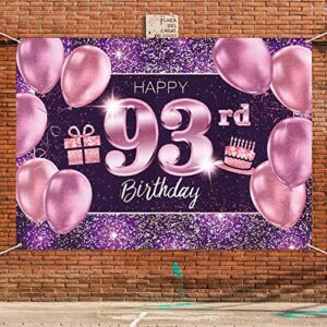 PAKBOOM Happy 93rd Birthday Banner Backdrop - 93 Birthday Party Decorations Supplies for Women - Pink Purple Gold 4 x 6ft