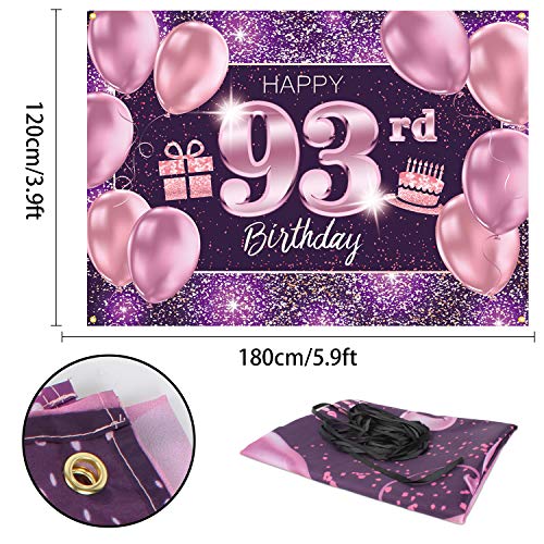 PAKBOOM Happy 93rd Birthday Banner Backdrop - 93 Birthday Party Decorations Supplies for Women - Pink Purple Gold 4 x 6ft