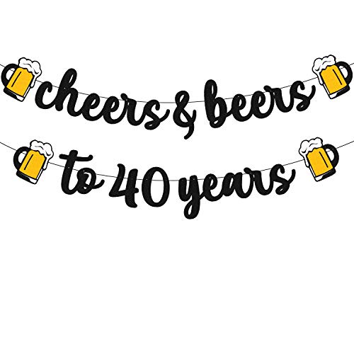 40 Birthday Banner Cheers to 40 Years Decorations for Men Women Him Her Happy Forty Birthday Anniversary Party Supplies Black Glitter PRESTRUNG