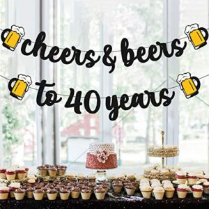 40 Birthday Banner Cheers to 40 Years Decorations for Men Women Him Her Happy Forty Birthday Anniversary Party Supplies Black Glitter PRESTRUNG