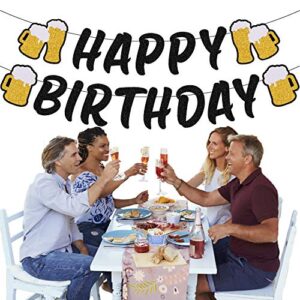 Happy Birthday Banner Cheers for 20 21 24 25 28 30 40 50 60 70 80 Years Backdrop for Men Women Him Her Bday Party Supplies Glitter Black Decorations Pre-Strung