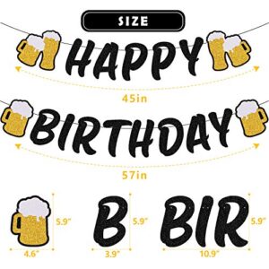 Happy Birthday Banner Cheers for 20 21 24 25 28 30 40 50 60 70 80 Years Backdrop for Men Women Him Her Bday Party Supplies Glitter Black Decorations Pre-Strung