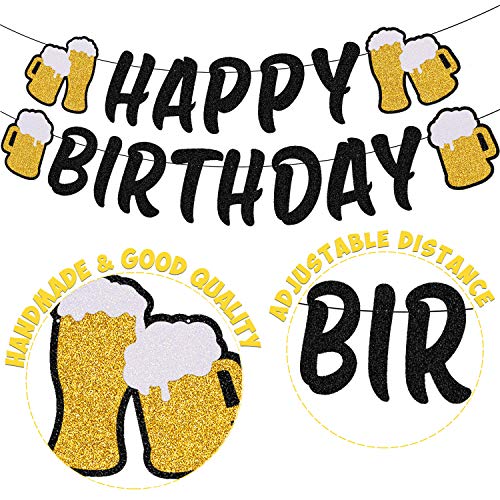 Happy Birthday Banner Cheers for 20 21 24 25 28 30 40 50 60 70 80 Years Backdrop for Men Women Him Her Bday Party Supplies Glitter Black Decorations Pre-Strung