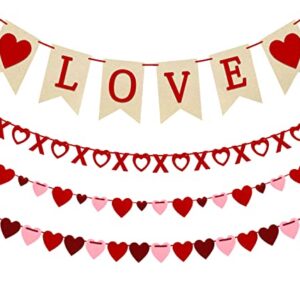 4Pcs Valentines Day Decorations Valentine's Day Decor Set Felt Love Heart XO Garlands Banner for Engagement Wedding Party Home Classroom Office, No DIY Required