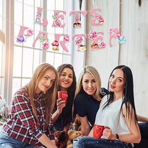 Let's PARTEA Banner for Tea Party Decoration, Partea Time Theme Party Supplies, Floral Patterns Letters Banner for Afternoon Tea for Women Girl (Pink)