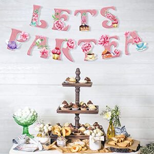 Let's PARTEA Banner for Tea Party Decoration, Partea Time Theme Party Supplies, Floral Patterns Letters Banner for Afternoon Tea for Women Girl (Pink)