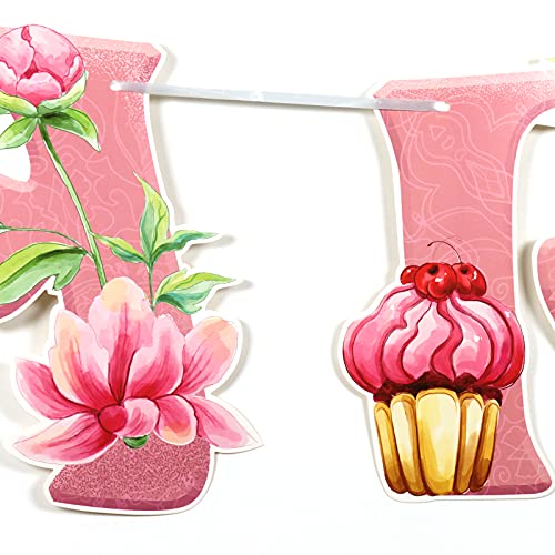 Let's PARTEA Banner for Tea Party Decoration, Partea Time Theme Party Supplies, Floral Patterns Letters Banner for Afternoon Tea for Women Girl (Pink)