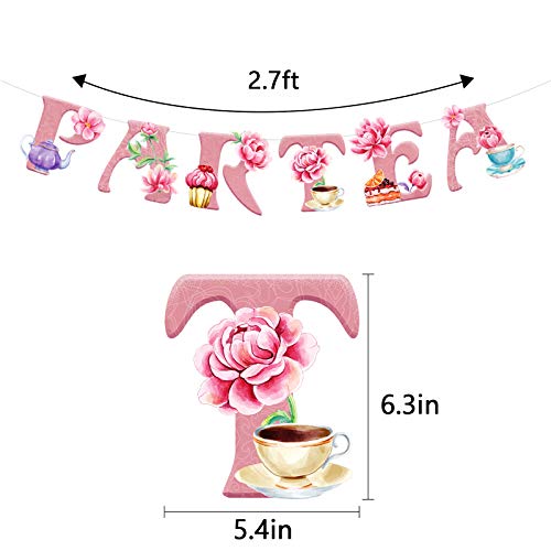 Let's PARTEA Banner for Tea Party Decoration, Partea Time Theme Party Supplies, Floral Patterns Letters Banner for Afternoon Tea for Women Girl (Pink)