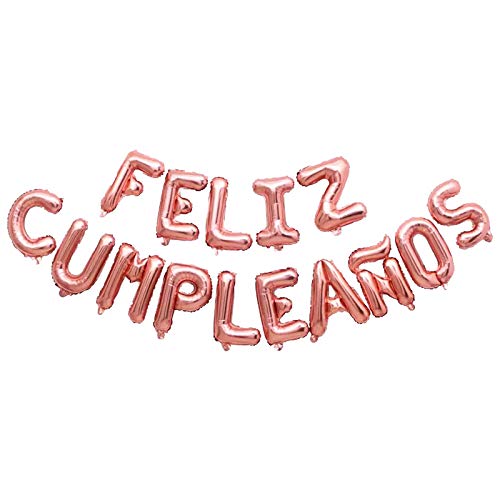 Rose Gold Letter Feliz Cumpleaños Balloons Banner, Happy Birthday in Spanish Balloons Party Decoration, Happy Birthday in Spanish Banner Garland Supplies