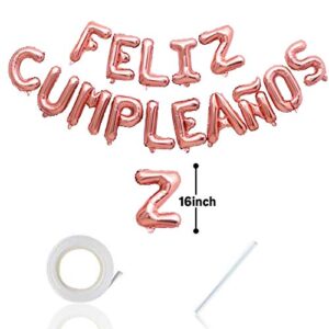 Rose Gold Letter Feliz Cumpleaños Balloons Banner, Happy Birthday in Spanish Balloons Party Decoration, Happy Birthday in Spanish Banner Garland Supplies