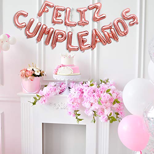 Rose Gold Letter Feliz Cumpleaños Balloons Banner, Happy Birthday in Spanish Balloons Party Decoration, Happy Birthday in Spanish Banner Garland Supplies