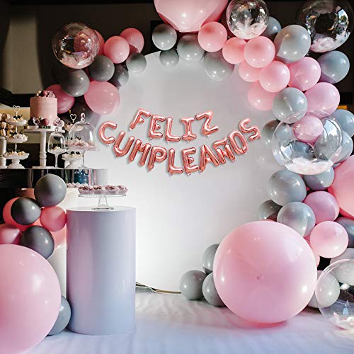 Rose Gold Letter Feliz Cumpleaños Balloons Banner, Happy Birthday in Spanish Balloons Party Decoration, Happy Birthday in Spanish Banner Garland Supplies