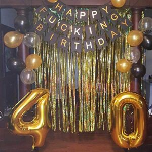 Black Happy Fucking Birthday Bunting Banner & Black White Gold Tissue Paper Tassels Garland Happy Fing Birthday Banner Funny Happy Birthday Banner 30Th 40Th 50Th Birthday Party Decorations Supplies