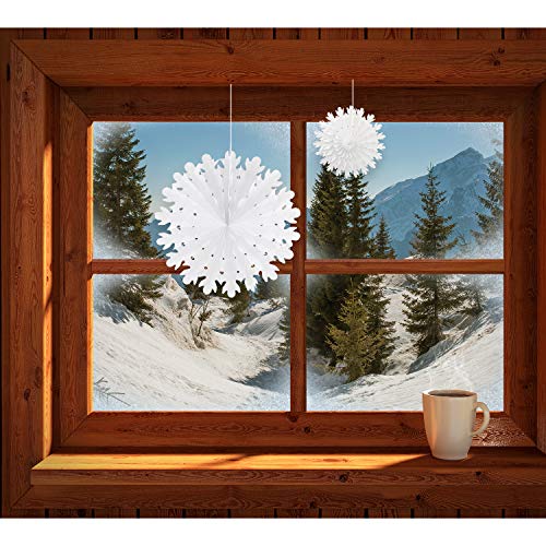 CHRORINE 16 Pcs Christmas Winter White Paper Snowflake Decorations, Christmas Snowflakes Hanging Decoration, Frozen Birthday Party Supplies Winter Wonderland Party Decorations (Mixed 7.8"-20")