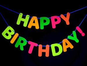 midnight glo neon happy birthday banner decoration black light reactive uv glow birthday party