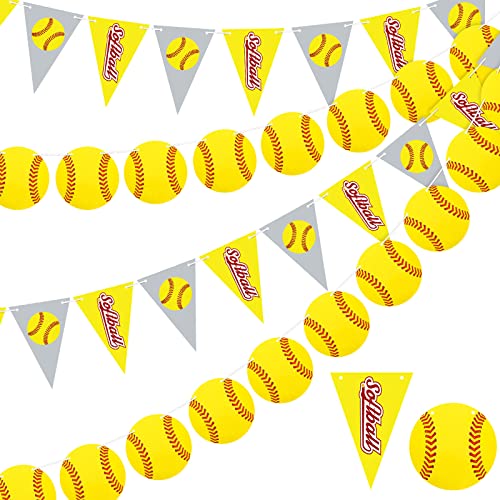 4 Pieces Softball Party Decorations Softball Party Banners Softball Bunting Hanging Banners Softball Paper Garlands Softball Party Favors for Sports Theme Birthday (Bright Style)