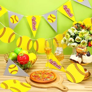 4 Pieces Softball Party Decorations Softball Party Banners Softball Bunting Hanging Banners Softball Paper Garlands Softball Party Favors for Sports Theme Birthday (Bright Style)