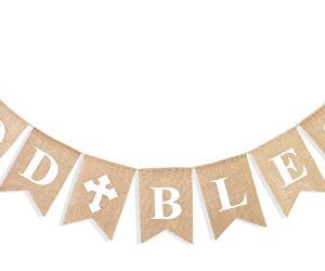 Uniwish God Bless Banner Boy Girl Baptism Decorations Rustic Christening Baby Shower Wedding Birthday Party Favors Photo Props