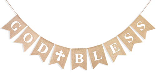 Uniwish God Bless Banner Boy Girl Baptism Decorations Rustic Christening Baby Shower Wedding Birthday Party Favors Photo Props