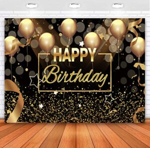 sensfun black gold happy birthday backdrop sparkle glitter golden balloon bokeh circles dots photography background men women 30th 40th 50th 60th birthday party decorations photo banner prop 7x5ft