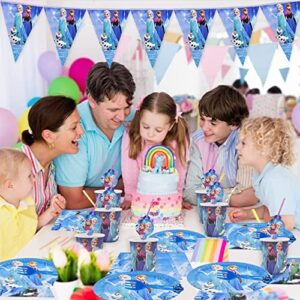 Bleasky Birthday Party Supplies Set 71 pcs Birthday Decorations Birthday Party Decorations Frozen Party Includes Table Cloth,Happy Birthday Banner, Plates Cups Napkins,Spoons,Forks