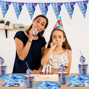 Bleasky Birthday Party Supplies Set 71 pcs Birthday Decorations Birthday Party Decorations Frozen Party Includes Table Cloth,Happy Birthday Banner, Plates Cups Napkins,Spoons,Forks