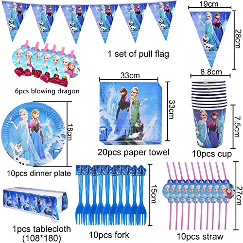 Bleasky Birthday Party Supplies Set 71 pcs Birthday Decorations Birthday Party Decorations Frozen Party Includes Table Cloth,Happy Birthday Banner, Plates Cups Napkins,Spoons,Forks