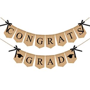 adurself graduation burlap banner congrats grad rustic jute burlap garland 2021 grad party mantel fireplace wall hanging for home graduation party classroom college senior high school prom decorations