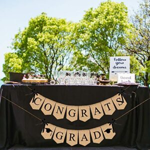 Adurself Graduation Burlap Banner Congrats Grad Rustic Jute Burlap Garland 2021 Grad Party Mantel Fireplace Wall Hanging for Home Graduation Party Classroom College Senior High School Prom Decorations