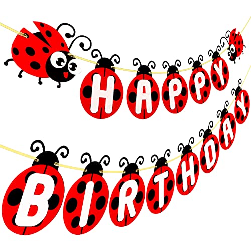 Ladybug Birthday Party Banner Little Ladybug Party Decoration Felt Ladybug Happy Birthday Banner for Ladybug Theme Baby Shower Supplies