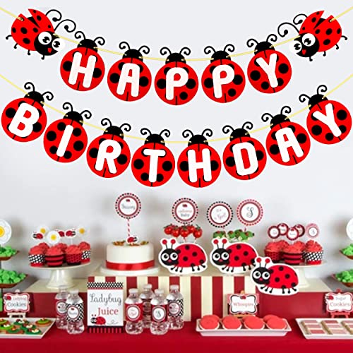 Ladybug Birthday Party Banner Little Ladybug Party Decoration Felt Ladybug Happy Birthday Banner for Ladybug Theme Baby Shower Supplies