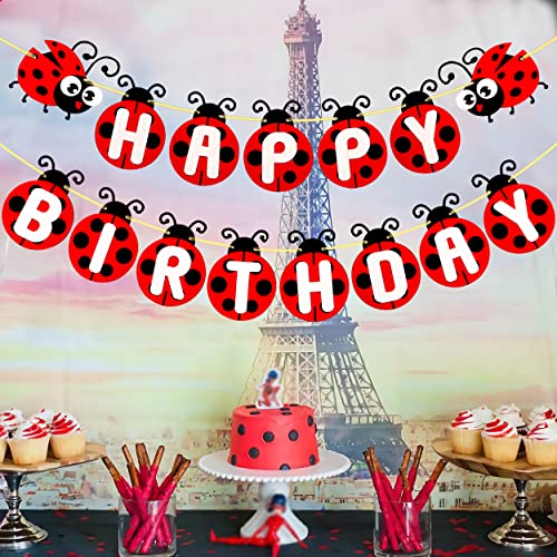 Ladybug Birthday Party Banner Little Ladybug Party Decoration Felt Ladybug Happy Birthday Banner for Ladybug Theme Baby Shower Supplies