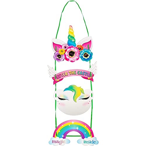 Unicorn Door Hanger - 2-Pack Welcome Sign for Princess Unicorn Themed Party Decoration, Easy DIY Assembly, Girls Birthday Party Supplies