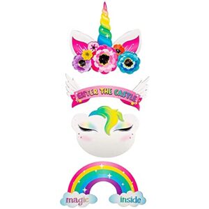 Unicorn Door Hanger - 2-Pack Welcome Sign for Princess Unicorn Themed Party Decoration, Easy DIY Assembly, Girls Birthday Party Supplies