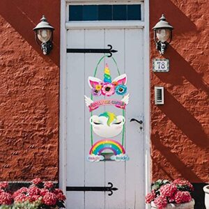 Unicorn Door Hanger - 2-Pack Welcome Sign for Princess Unicorn Themed Party Decoration, Easy DIY Assembly, Girls Birthday Party Supplies