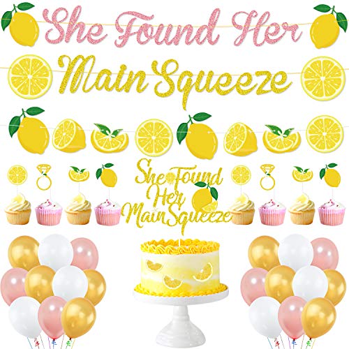 Lemon Bridal Shower Party Decoration Set She Found Her Main Squeeze Banner Cake Topper Rose Gold White Gold Balloons for Lemon Wedding Engagement Bachelorette Bride to Be