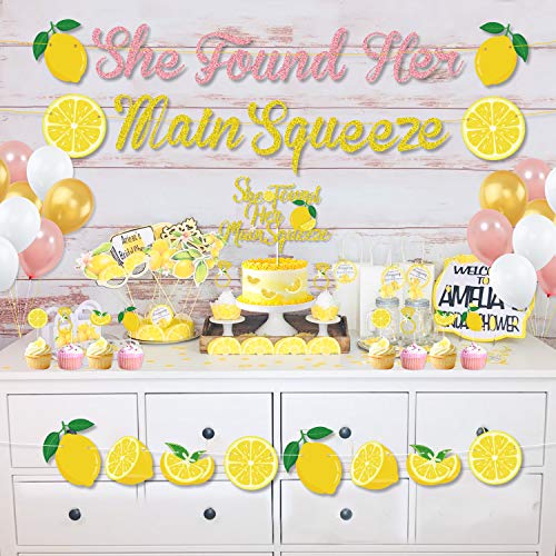 Lemon Bridal Shower Party Decoration Set She Found Her Main Squeeze Banner Cake Topper Rose Gold White Gold Balloons for Lemon Wedding Engagement Bachelorette Bride to Be