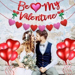 cobee Be My Valentines Banners for Valentine's Day Decorations, Glitter Love Heart Hanging Ornament Banner for Bridal Shower Engagement Anniversary Wedding Party Valentines Day Gift