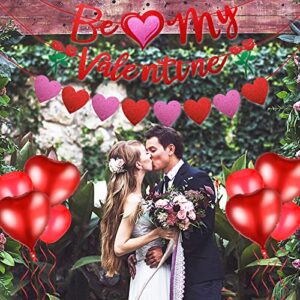 cobee Be My Valentines Banners for Valentine's Day Decorations, Glitter Love Heart Hanging Ornament Banner for Bridal Shower Engagement Anniversary Wedding Party Valentines Day Gift