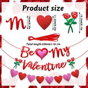 cobee Be My Valentines Banners for Valentine's Day Decorations, Glitter Love Heart Hanging Ornament Banner for Bridal Shower Engagement Anniversary Wedding Party Valentines Day Gift